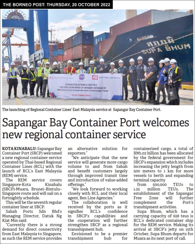 Sapangar Bay Container Port welcomes new regional container service – Sabah Ports Sdn. Bhd.