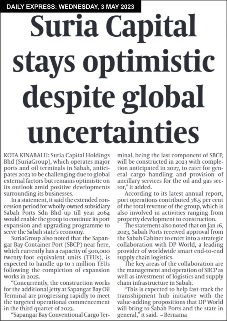Suria Capital stays optimistic despite global uncertainties – Sabah ...